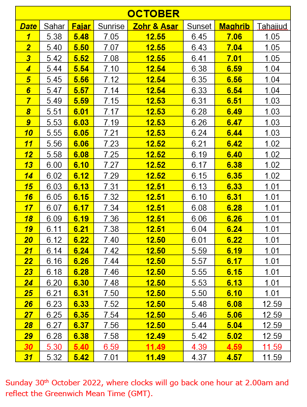 Prayer Times | Hussainia Islamic Mission Bradford
